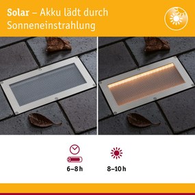 P 95745 Solární LED zemní svítidlo Sorea soumrakový senzor IP67 hranaté 200x100mm 2200K 0,3W 3,7V kov kartáčovaný ABS/polykarbonát/ocel - PAULMANN