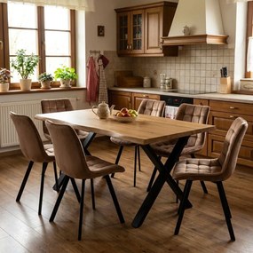 Vikio Jídelní set pro 6 osob 160x90 cm dub noha X béžová židle VJS236-6BE-S