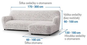 Bielastické potahy VITTORIA smetanová sedačka s otomanem vpravo (š. 170 - 300 cm)