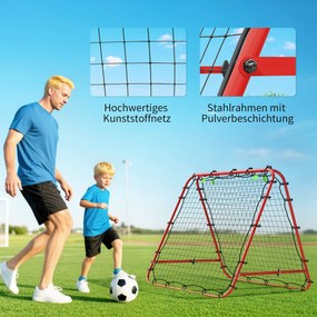 HOMCOM fotbalový odbíječ odrazová branka odrazová stěna síť oboustranný odraz nastavitelný v 5 úrovních pro fotbalový trénink ocelová červená 100 x 9…