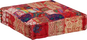 Sedací puf patchwork čtverec ručně vyrobený 50x50x12 cm červený 246575