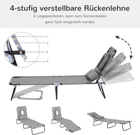 Lehátko s otvorem pro obličej a polštářem, skládací, voděodolný potah, kovový rám, tmavě šedá barva