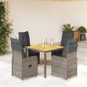 5dílný zahradní bistro set s poduškami šedý polyratan 3277021