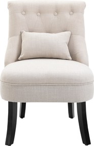 HOMCOM Relaxační křeslo, křeslo s opěrným polštářem, lenoška se vzhledem lnu, dřevěné nohy, do obývacího pokoje, ložnice, 52,5 x 69 x 77 cm, krémově …