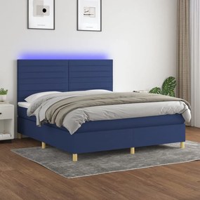 Box spring postel s matrací a LED modrá 160x200 cm textil 3135531