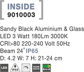 NV 9010003 Venkovní svítidlo s bodcem INSIDE černý hliník a sklo LED 3W 3000K 220-240V 24st. IP65 - NOVA LUCE