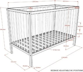 Hnědá postýlka z bukového dřeva s nastavitelnou výškou 60x120 cm Dino – Vipack