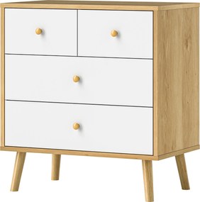 HOMCOM Komoda se 4 šuplíky pro ložnici s dřevěnými úchyty, úzká komoda do obývacího pokoje a chodby 60x35x65 cm dub a bílá | Aosom