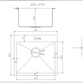 Gamma Gamma, 1-komorový ocelový dřez 480x450x210 mm, broušená ocel, GMA-S4845-CH