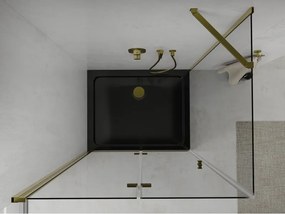 Mexen Lima, sprchový kout se skládacími dveřmi 80 (dveře) x 100 (stěna) cm, 6mm čiré sklo, chromový profil + slim sprchová vanička černá + zlatý sifon, 856-080-100-50-00-4070G