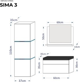 Ral Koupelnová stěna + umyvadlo SIMA 4 - Černý lesk