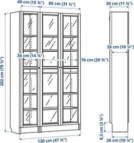 BILLY / OXBERG Knihovna s proskl. dveřmi, bílá, 120x30x202 cm