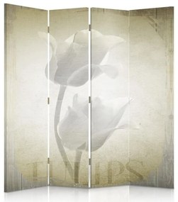 Ozdobný paraván, Retro tulipány - 145x170 cm, čtyřdílný, klasický paraván