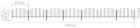 vidaXL Marketos Zahradní plot s kopím nahoře ocelový 1248 x 100 cm černý