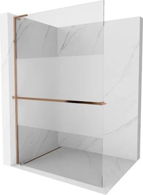Mexen Kioto+ L, sprchová zástěna Walk-In s poličkou a ramínkem 100 x 200 cm, 8mm čiré sklo-námraza, růžové zlato profil, 800-100-123-60-35