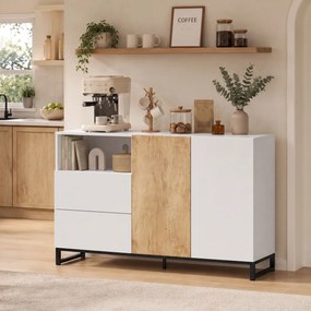 HOMCOM Komoda Moderní úložná skříňka se 2 dveřmi s tichým dovíráním a 2 zásuvkami 140x40x85 cm, bílá