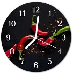 Nástenné skleněné hodiny Chilli pepř fi 30 cm