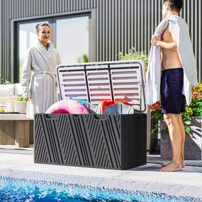 Outsunny 380L zahradní úložná lavice s plynovým pístem a 2 bočními držadly, voděodolná HDPE zahradní úložná sedačka, UV ochrana, 115x60x60 cm, černá …