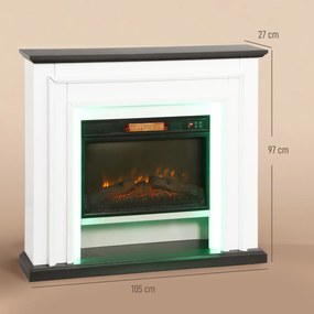 HOMCOM elektrický krb 1800W, dekorativní krbová replika s RGB LED světly, efekt plamene, krbový nástavec, 105 x 27 x 97 cm, černá