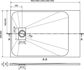 Mexen Hugo, obdélníková sprchová vanička SMC 120 x 90 cm, bílá, černá krytka, 42109012-B