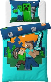 Carbotex dětské povlečení bavlna Minecraft Alex a Steve modré 140x200, 70x90 cm