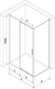 Mexen Exo, výklopný sprchový kout 145 x 120 cm, čiré sklo, zlatý profil, 819-145-120-50-00