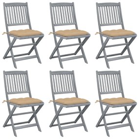 Skládací zahradní židle s poduškami 6 ks masivní akáciové dřevo,  3065452