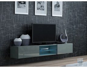 TV stolek Zigo Glass 180, Osvětlení: osvětlení LED - bílé, Barva: šedá / šedá lesk