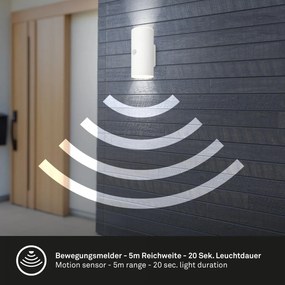 BRI 3787016 Lima LED venkovní nástěnné svítidlo, pohybové čidlo, soumrakový senzor, nabíjecí, bílé - BRILONER