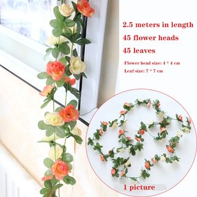 Umělá květina - pnoucí růže (250 cm, 45 květů) Barva: oranžová 12