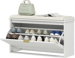 HOMCOM Botníková lavice Úzký botník do předsíně s polstrovaným sedákem, vyklápěcím šuplíkem a pruhovaným panelem pro 8 párů bot do předsíně nebo ložni