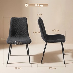 HOMCOM Sada jídelních židlí po 2, kuchyňské židle s sametovým potahem a kovovými nohami, tmavě šedá