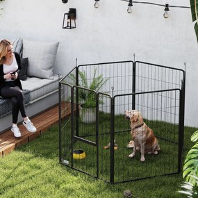 PawHut Cvičební výběh pro štěňata 100 cm vysoký, 6dílný psí výběh DIY s dveřmi, volně se pohybující voliéry pro malé, střední a velké psy, ocel, šedá