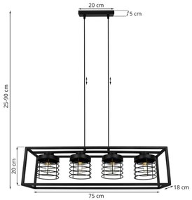 Závěsné svítidlo RASTI CAGE, 4x černé drátěné stínítko v kovovém rámu