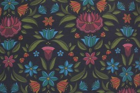 S radostí - vlastní výroba Meditační polštář Lidové květy - tmavé Velikost: ∅40 x v18 cm
