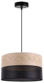 Light Home Závěsné svítidlo Wood, 1x béžová dubová dýha/černé plastové stínítko, (fi 30cm)