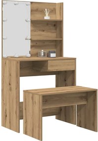 sada toaletního stolku s LED dub artisan kompozitní dřevo 3329184