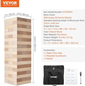 Hračka Tumbling Timber hračka 60 bloků Giant Tumble Věž Blocks Hra Taška