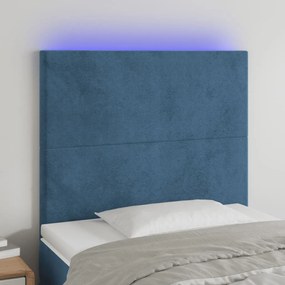 Čelo postele s LED tmavě modré 80x5x118/128 cm samet