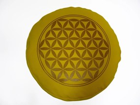 S radostí - vlastní výroba Meditační polštář se zlatým Květem života - žlutý Velikost: ∅30 x v30 cm