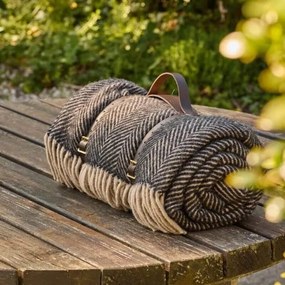 Pikniková vlněná deka Polo Herringbone Vintage, kožené popruhy, 183 x 150 cm Tweedmill