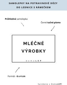 MLÉČNÉ VÝROBKY - Samolepka s rámečkem na dózy do lednice, 6 x 4 cm