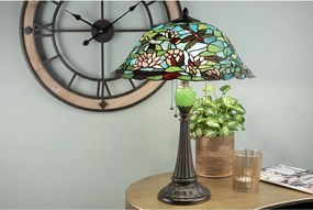 Stolní lampa Tiffany s tyrkysovým stínidlem Waterlily - Ø 47*60 cm