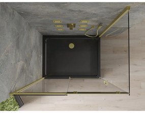 Mexen Omega, sprchový kout s posuvnými dveřmi 100 (dveře) x 80 (stěna) cm, 8mm čiré sklo, zlatý profil + slim sprchová vanička černá + zlatý sifon, 825-100-080-50-00-4070G