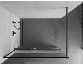 Mexen Kioto+, sprchová zástěna Walk-In s poličkou a věšákem 130 x 200 cm, 8mm čiré sklo-námraza, grafitový profil, 800-130-121-95-35