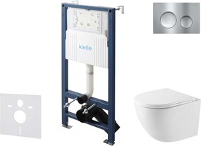 kielle Genesis New - Set předstěnové instalace, kompaktního klozetu Oudee, Vortex Rimless+, sedátka softclose a tlačítka Gemini New I, lesklý chrom 30528SS38