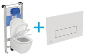 Ideal Standard Tesi WC Set - Závěsné WC AQUABLADE s instalačním systémem ProSys, ovládací tlačítko bílé, sedátko se SoftClose