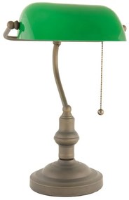 Bankéřská stolní lampa Philip zelená s hnědou kovovou nohou – 27x40 cm