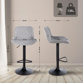 Sada 2 ks barových židlí Kasson látka - šedá