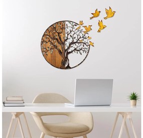 Asir Nástěnná dekorace 92x71 cm strom a ptáci dřevo/kov AS1702